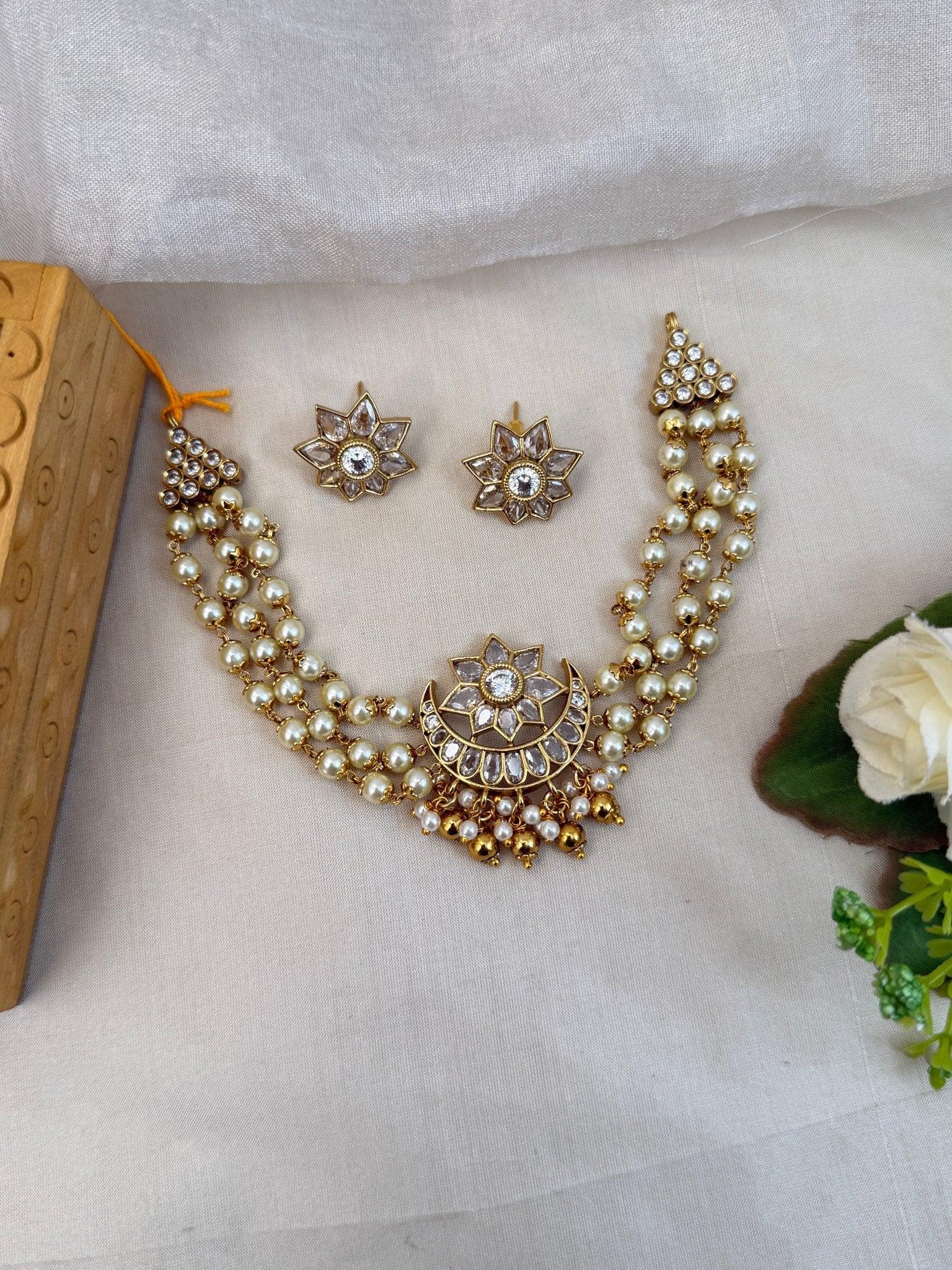 Luxurious Antique Pearl Choker Necklace Set 0494 - Mahilas