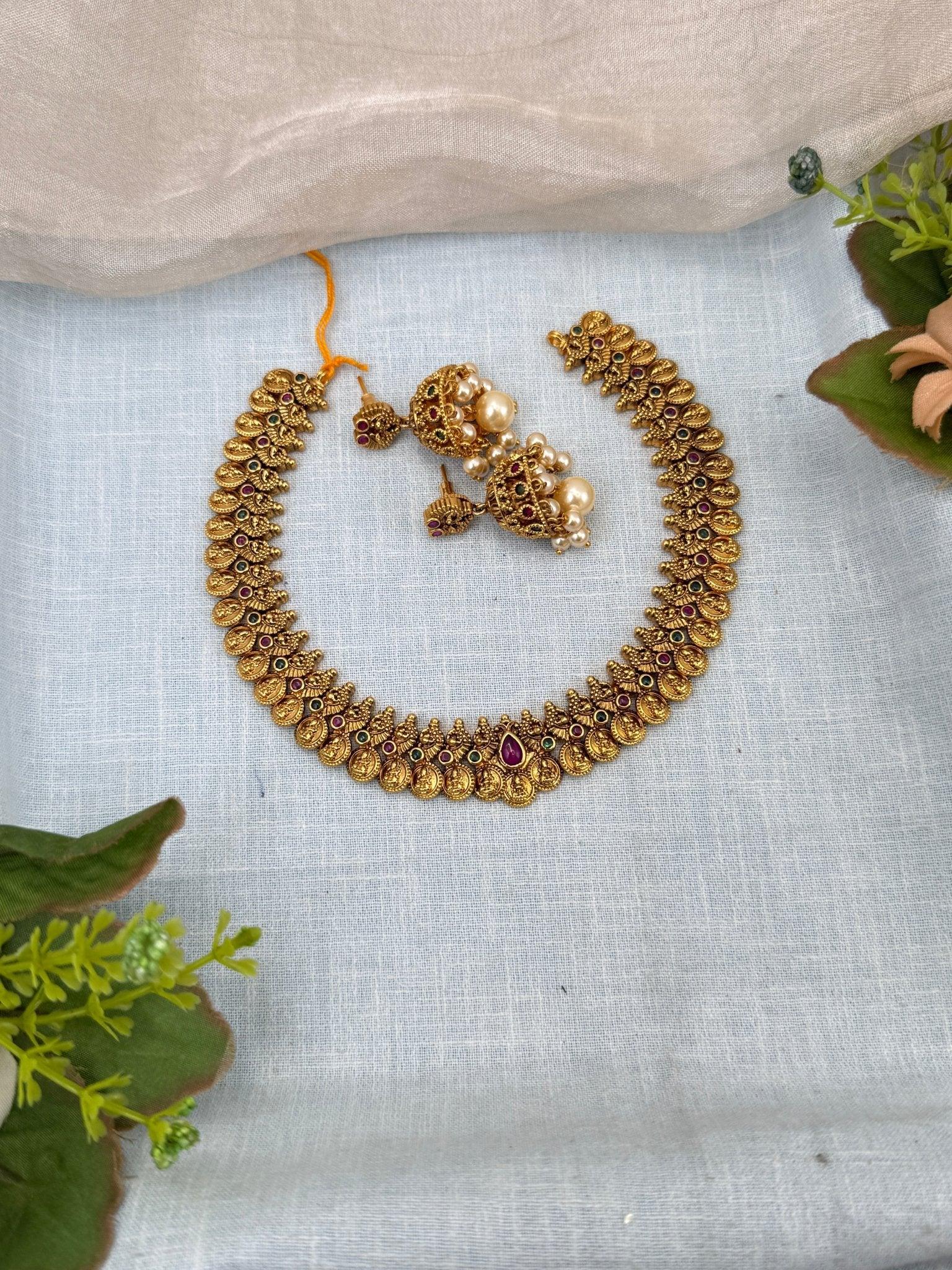 Royal Antique Kaasu Short Necklace Set 0227 - Mahilas