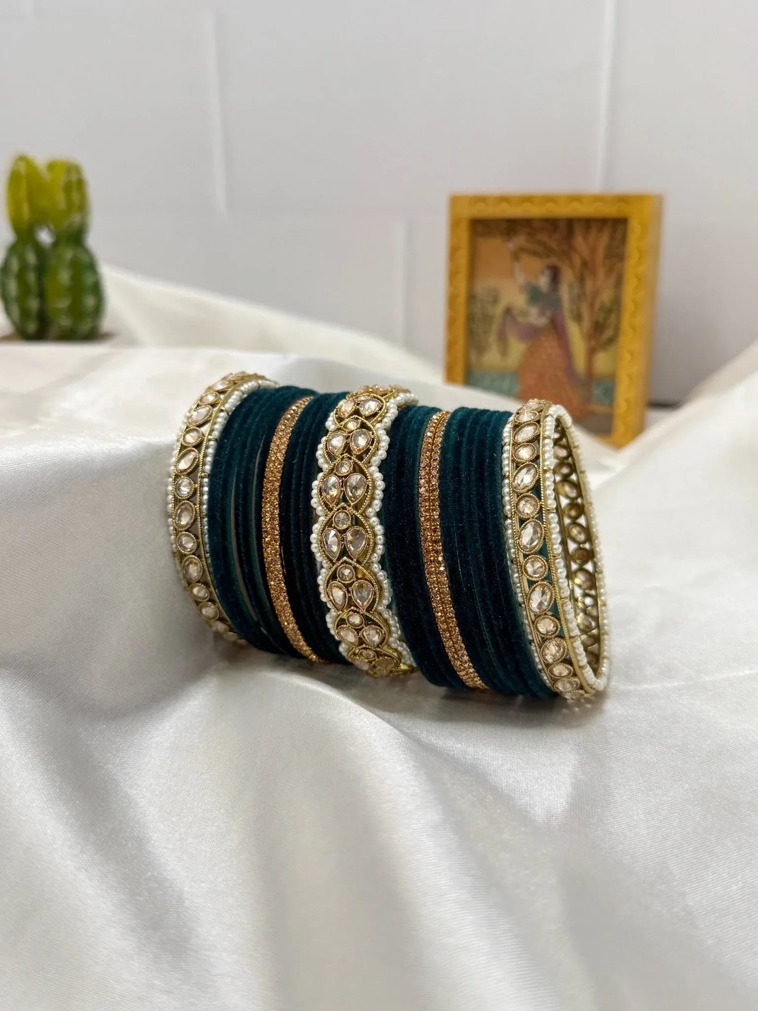 Velvet and Polki Design Gold Bridal Premium Bangle Set 5069 - 2 Colors ...